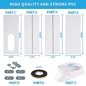 DELAM Portable Air Conditioner Window Kit with Coupler Adjustable Window Seal for AC Unit, Sliding AC Vent Kit for Exhaust Hose (5.1 Inch)