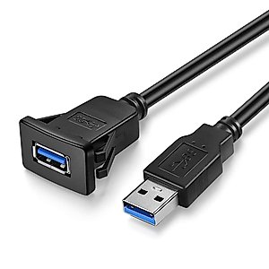 URWOOW USB3.0 Square Flush Mount - 1M 3ft USB 3.0 Extension Mount, Dash Mount, Flush Mount, Panel Mount Cable, for Car, Boat, Motorcycle (3 feet)