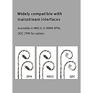 YINYOO Replacement Earphones Cable Kbear Copper-Silver Alloy Mixedly Braided Upgrade Cable for TIN Audio T2 T3 T2 PRO Shure SE215 SE535 UE900,BGVP Earphones (3.5mm Plug, mmcx)