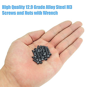 DYWISHKEY 360 Pieces M3 x 6mm/8mm/10mm/12mm/16mm/20mm, 12.9 Grade Alloy Steel Hex Socket Head Cap Bolts Screws Nuts Kit with Hex Wrench