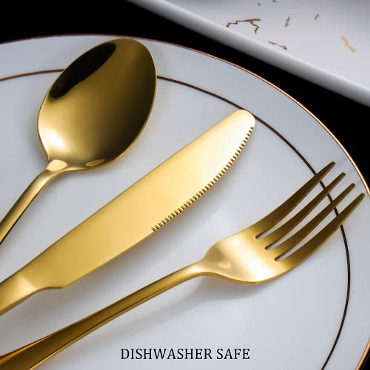 60-Piece Gold Silverware Set, Stainless Steel Flatware Cutlery Set Service for 12, Gold Utensils Tableware Cutlery Set for Home Restaurant, Mirror Finish, Dishwasher Safe (Gold)