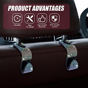 deemars 2 Pack Car Seat Headrest Hook, Bling Car Hooks Front Seat, Back Seat Organizer Hanger Storage Hook Car Purse Hook for Bags, Clothes, Coats, Grocery Bags (Colorful)