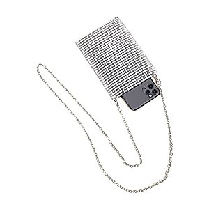GORGLITTER Women's Rhinestone Decor Clutch Purses Evening Handbag Chain Shoulder Square Bag Phone Purse Silver One Size