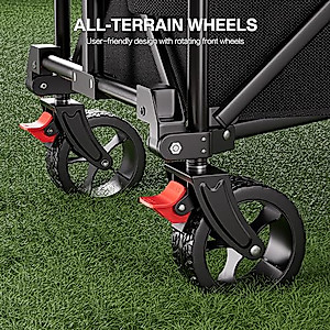 Ribitek Collapsible Folding Wagon,Heavy Duty Foldable Utility Garden Cart with Big All-Terrain Beach Wheels, Cup Holders & Side Pockets,for Camping, Garden, Sports, Shopping, Black