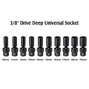 MIXPOWER 10-piece 3/8" Drive Deep Universal Impact Socket Set, 6 Point, Metric, 10-19 mm, Swivel Socket with Flexible Wobble, CR-MO Impact Grade…