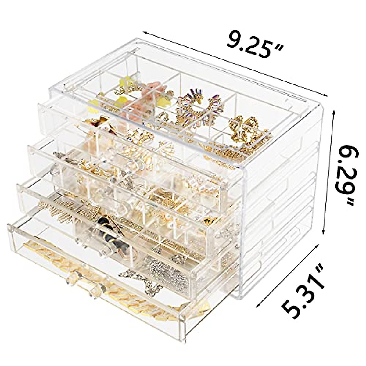Weiai Acrylic Jewelry Box 4 Drawers, 72 Grids Clear Jewelry Organizer with Adjustable Dividers, Large Capacity Earring Ring Gift Boxes