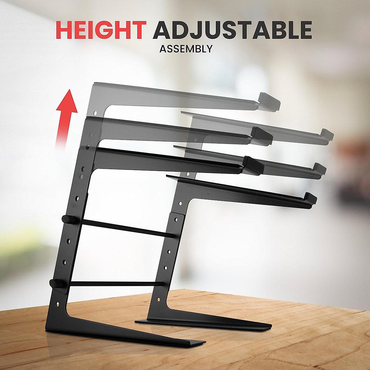 Pyle Portable Adjustable Laptop Stand - 6.3 to 10.9 Inch Anti-Slip Standing Table Monitor or Computer Desk Workstation Riser with Level Height Alignment for DJ, PC, Gaming, Home or Office - PLPTS25