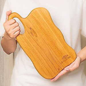 Rainforest Bowls 13"x7" Irregular Shaped Javanese Teak Wood Cutting Board w/Handle- Ultra-Durable, Heavy Duty, Lasts Years w/Daily Use- Premium Style Handcrafted by Indonesian Artisans