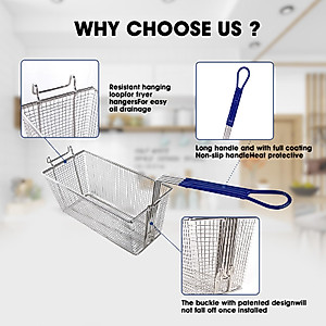 Clivia's 4PCS Commercial Fryer Basket 13X6.5X6 Inch Stainless Steel Deep Fryer Basket With Non Slip Long Handle for Frying Kitchen Restaurant Home Commercial Use