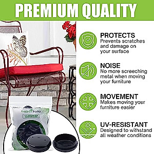 Project Patio 1.5 Inch Wrought Iron Patio Furniture Feet Glide Outdoor Metal Table and Chair Leg Cap Replacement Floor Protector Cup Insert Slide - 24-Pack