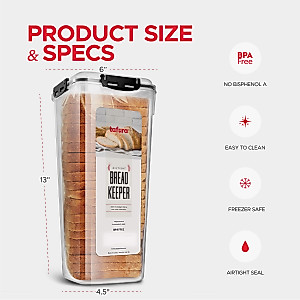 Tafura Bread Container | Plastic Bread Box | Bread Keeper with Airtight Lid | Bread Storage Loaf Container | Airtight Loaf Bread Saver, BPA Free, 5 Liter