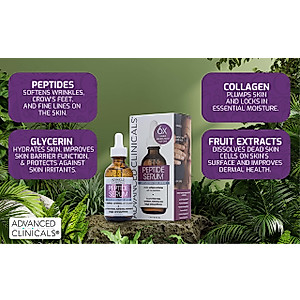 Advanced Clinicals 6X Concentrate Peptides Serum For Face | Hydrating + Firming Anti Wrinkle Collagen Peptide Moisturizer Face Oil W/Vitamin E For Wrinkles, Puffiness, & Uneven Skin Tone, 1.75 Fl Oz
