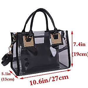 Rullar Women 2Pcs Small Clear Tote Set Beach Shoulder Top-handle Bag PVC Transparent Satchel Handbag Purse Black