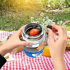 CUPADA Police Cats Funny Food Jar, 3d Cute Kitten Insulated Hot Food Jars Vacuum 17OZ with Folding Spoon for Work Trip Picnic Camping