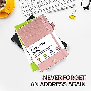 Stilip Password Book with Alphabetical Tabs - Upgraded Hardcover Password Keeper with PU,Perfect for Record Organize Your Passwords - Rose Gold