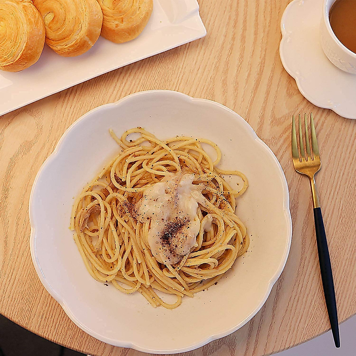 STAR MOON 27 Oz Ceramic Large Pasta Bowls Set Elegant Vintage Porcelain Serving Bowls, Microwave & Dishwasher Safe, Lucky 4-Leaf Clover Collcetion, Set of 2 (Emerald Green)