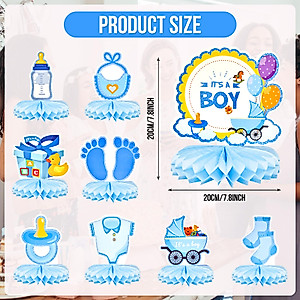 9 Pieces Blue Baby Boy Honeycomb Centerpieces Table Decor, It's a Boy Welcome Newborn Pattern Table Topper Ornaments Signs for Gender Reveal Baby Shower Party Decorations Photo Booth Props