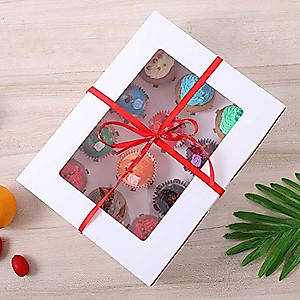 [15-Packs] White Cupcake Boxes 12 Holders Standard Cupcakes, Cupcake Containers Carrie Holders for Cookies, Muffins and Pastries13.8 x 9.5 x 4inch with Inserts and PVC Windows
