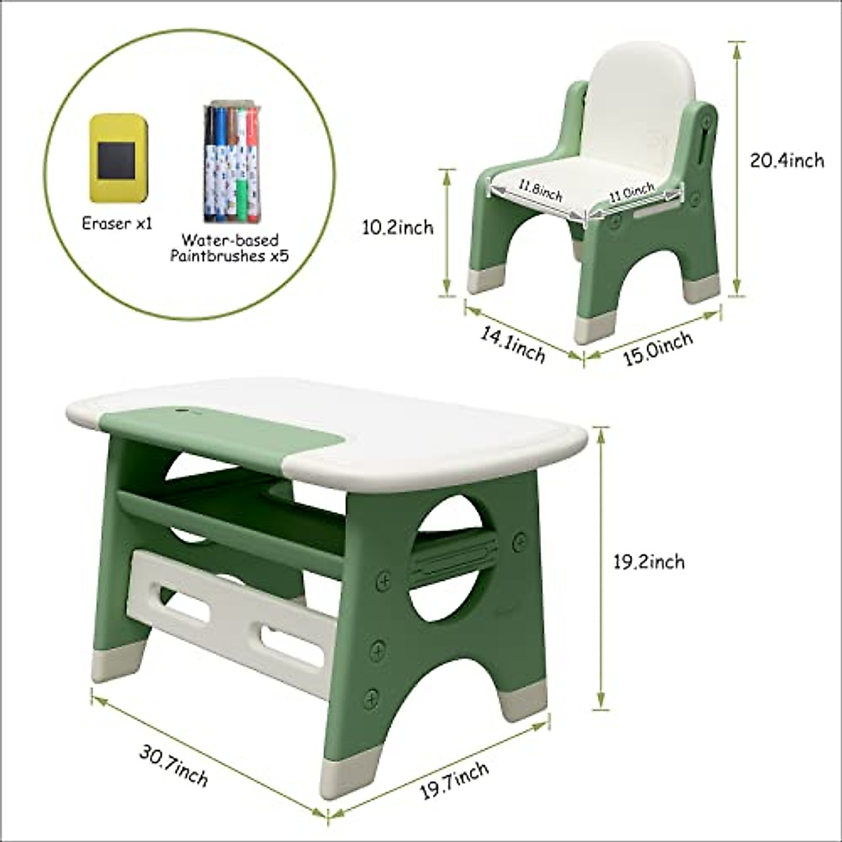 BanaSuper Kid's Drawing Table and Chair Set with Erasable Board Watercolor Pens Plastic Activity Table for Toddlers Children Desk Snack Time Homeschooling Homework Gift for Boy & Girl (Green)
