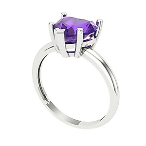 Clara Pucci 1.95ct Heart Cut Solitaire Natural Amethyst 5-Prong Classic Designer Statement Ring Solid Real 14k White Gold for Women