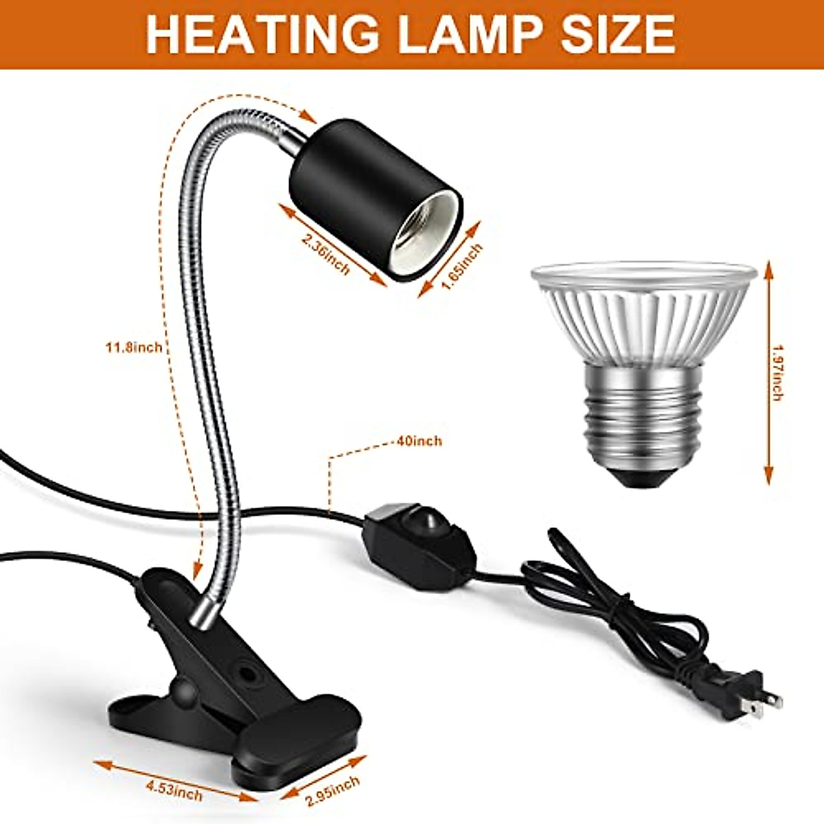 3 Set Reptile Heat Lamp Turtle Lamp Holder Fixture Clamp Basking Spot Lamp Adjustable 50W UVA UVB Full Spectrum Sun Lamp Sunbathe Heat Bulb for Turtle Snake Aquarium Chameleon Amphibian, Black