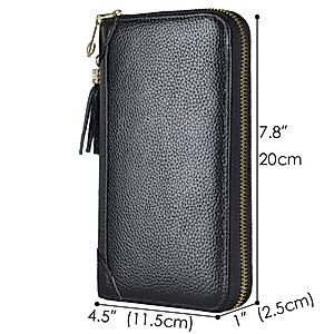 Easyoulife Credit Card Holder Wallet Womens Zipper Leather Case Purse RFID Blocking (Black)