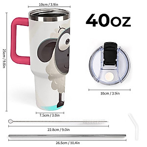 LLUTSNTH 40 Oz Vacuum Tumbler with Light Rose Red Handle Leakproof Insulated Tumbler Sheep Stainless Steel Travel Mug with Lid And Straw Coffee Cup Cute Water Bottles Cup Holder Friendly