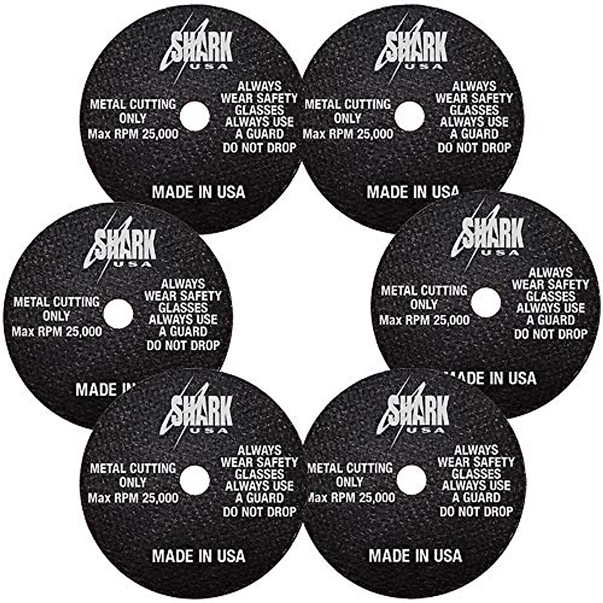 Shark Industries PN-26-6 Die Grinder Cut-Off Wheels - 6 Pack, 3-Inch x 1/32” x 3/8” Shark Type-1 Double-Reinforced Thin Wheels, 54 Grit, Maximum RPM 25,000 (6 Cutting Discs)