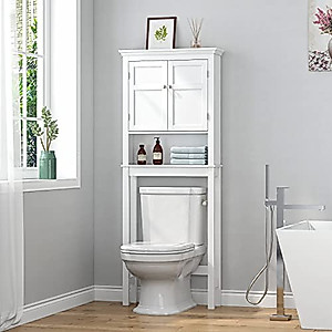 UTEX Bathroom Storage Over The Toilet, Bathroom Cabinet Organizer with Adjustable Shelves, Bathroom Space Saver for Bathroom, White