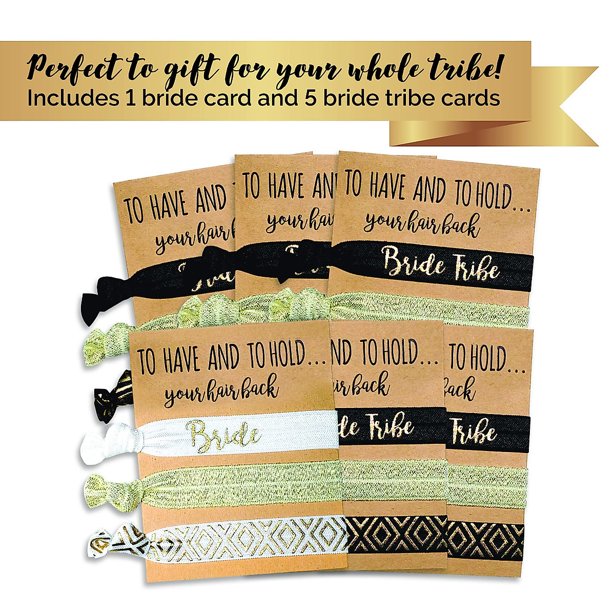 6 Pack of Bachelorette Party Favors | 1 'Bride to Be' and 5 'Tribe' Hair Ties| Pop Fizz Designs