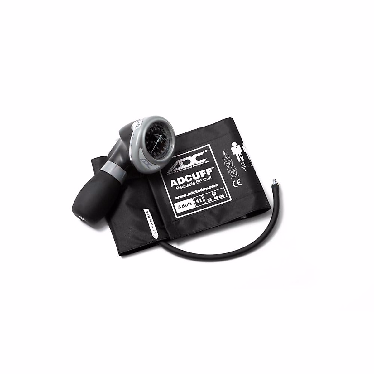 ADC 703-11ABK Diagnostix Model 703 Palm Style Aneroid Sphygmomanometer with Adcuff Nylon Blood Pressure Cuff, Adult, Black