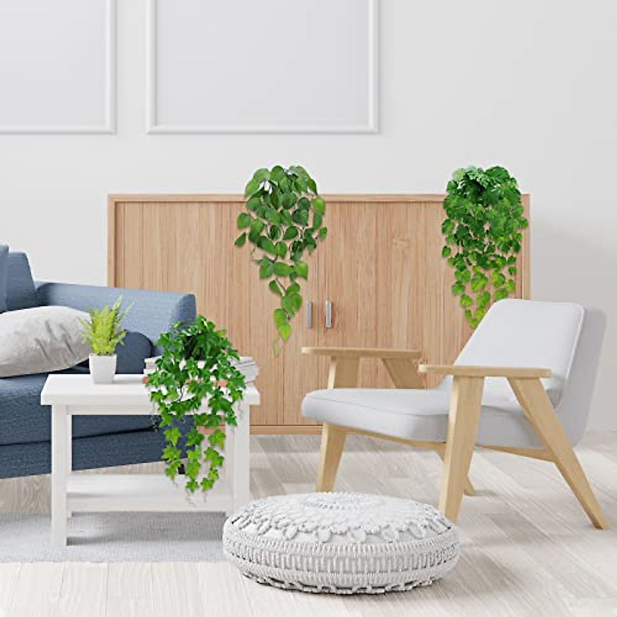 CEWOR 3 Pack Fake Hanging Plants Artificial Potted Plants Small Faux Hanging Vines in Pots for Indoor Outdoor Office Room Decor(Green)