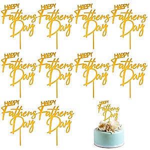 Father's Day Cake Topper, 10pcs Acrylic Happy Father's Day Cupcake Topper for Birthday Father's Day Cake Party Decoration Supplies