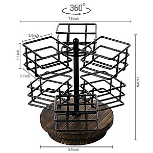 MyGift Black Metal Wire Tea Organizer Spinning Carousel Teabag Holder Basket with Dark Brown Wood Base, 6-Compartment Tea and Coffee Station Condiment Rack