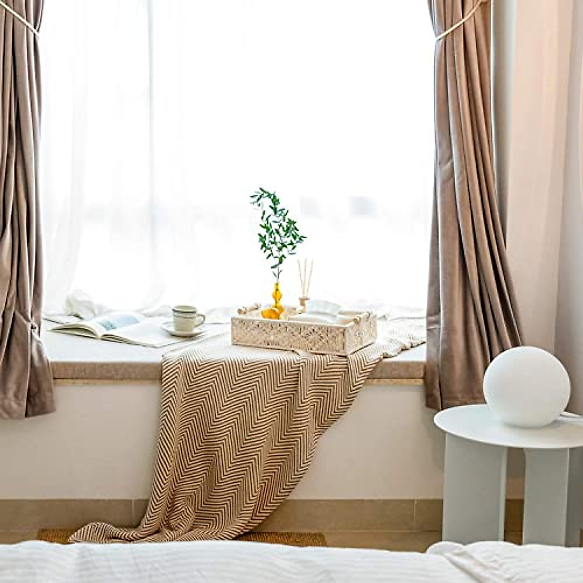 Mkono Macrame 2 pack Macrame Storage Baskets and Decorative Tray Boho Home Decor Basket for Bedroom Nursery Livingroom Dorm