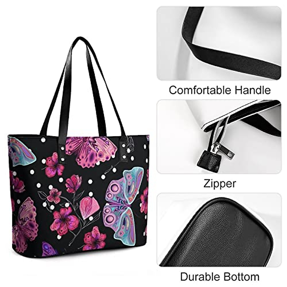 Womens Handbag Flowers And Butterflies Leather Tote Bag Top Handle Satchel Bags For Lady