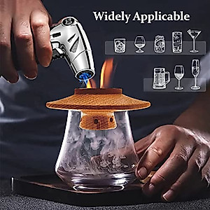 Cocktail Smoker Kit with Torch, Old Fashioned Bourbon Whiskey Smoker Kit with 4 Flavour Wood Chips, Drink Smoking Infuser Kit with Ice Cubes, Whiskey Gifts for Men, Dad,Husband,Fathers Day(No Butane)