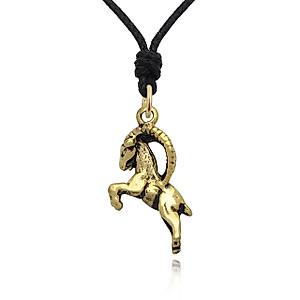 Vietguild Capricorn Goat Atrology Sign Handmade Brass Necklace Pendant Jewelry with Cotton Cord