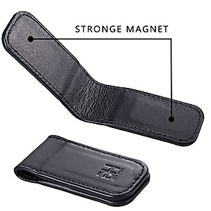 GH GOLD HORSE Slim Magnetic Money Clip Genuine Leather Business Card Holder for Men, Black