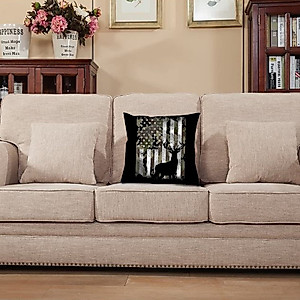 Opahxa5 American Flag Camo USA Deer Throw Pillow Case Square Cozy Pillow Cover Home Decor for Living 18 x 18-Inch