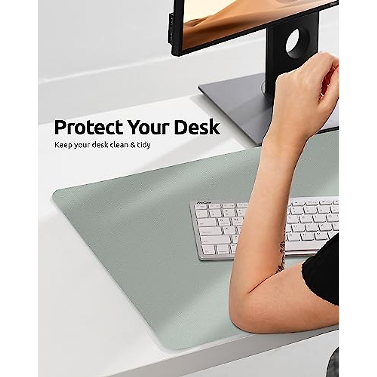 YSAGi Leather Desk Pad Protector, Office Desk Mat, Large Mouse Pad, Non-Slip PU Leather Desk Blotter, Laptop Desk Pad, Waterproof Desk Writing Pad for Office and Home (23.6" x 13.8", Grayish Green)