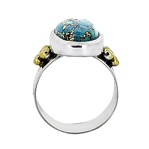 YoTreasure Blue Copper Turquoise Bold Ring .925 Sterling Silver with Brass Accents