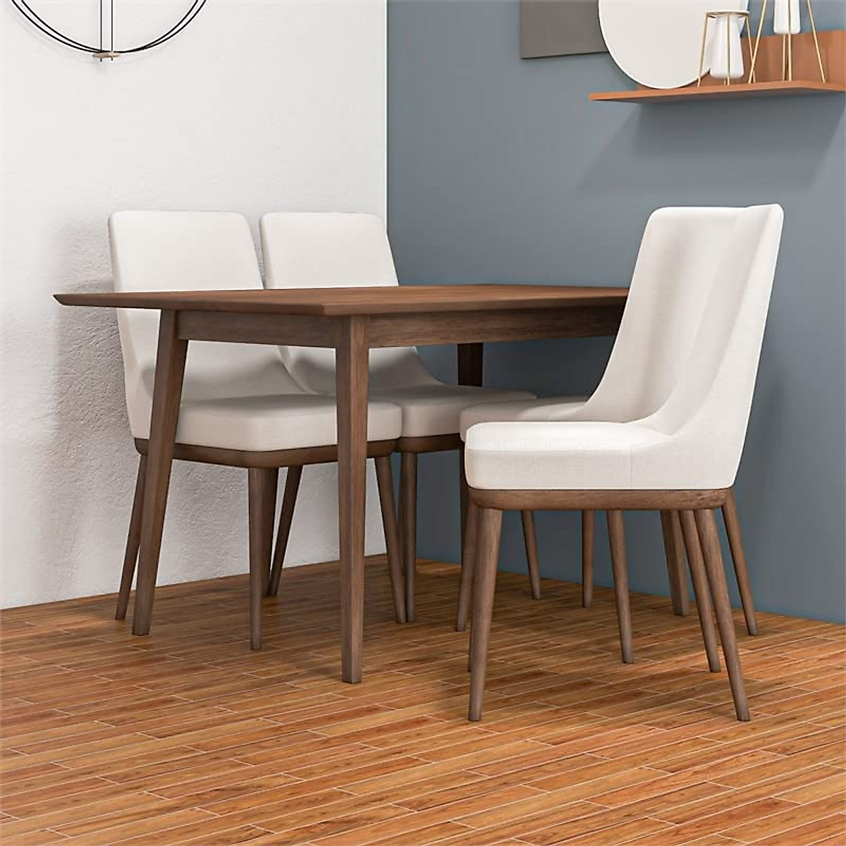 Pemberly Row Mid Century Modern Grayson Beige Upholstered Fabric Kitchen and Dining Chairs with Walnut Finish (Set of 2)