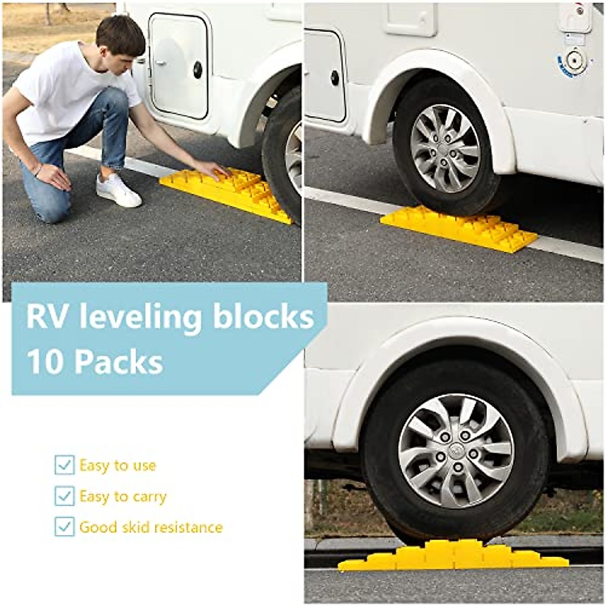 Homeon Wheels Camper Leveling Blocks, Ideal for Leveling Single and Dual Wheels, Heavy Duty Rv Leveling Blocks and Chocks Anti-Slip Pads Design, Camper Levelers 10 Pack with Carrying Bag (WH-102)