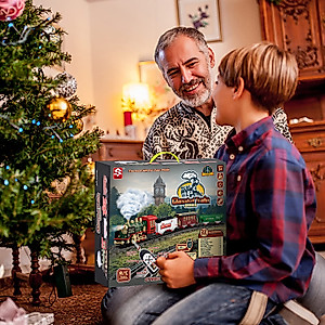 FANL Electric Christmas Train Set - Steam Locomotive Engine, Cargo Cars, Tracks - Rechargeable Toy Train Gift for Kids Age 3-6+