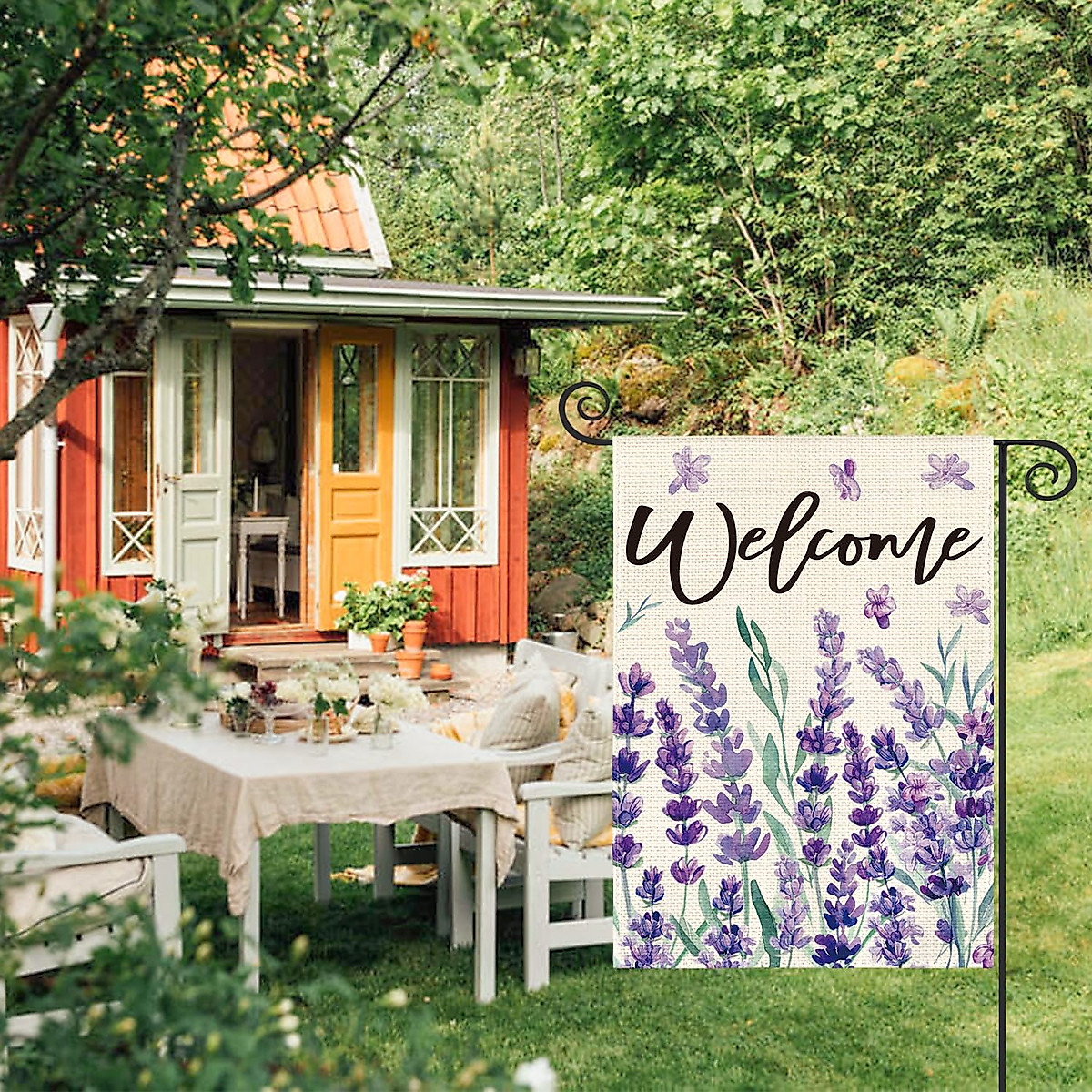 AVOIN colorlife Welcome Spring Lavender Garden Flag 12x18 Inch Double Sided Outside, Flower Seasonal Yard Outdoor Flag