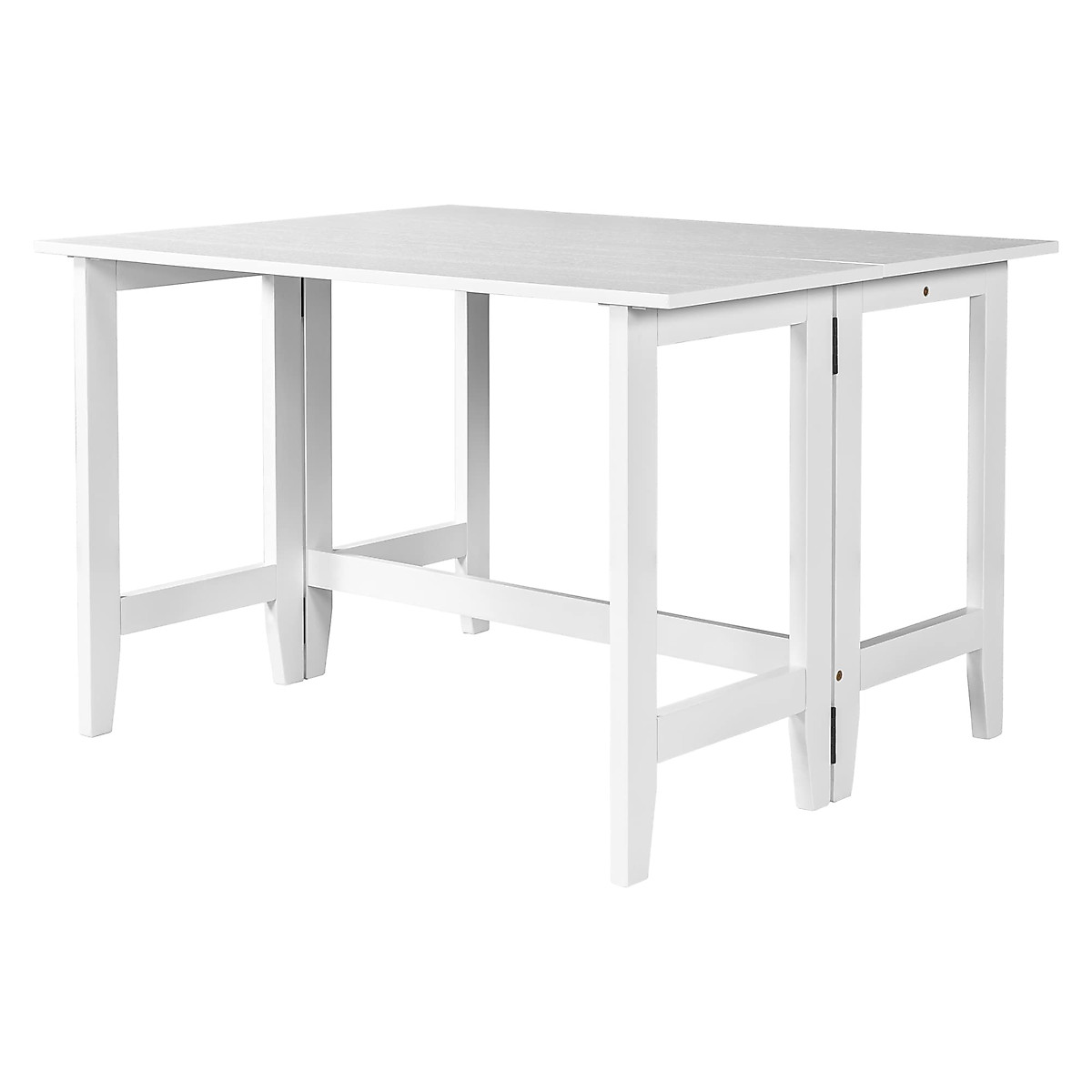 Merax Drop Leaf Dinng Table for Small Spaces, Extendable Space Saving Dining Table, Solid Wood Folding Table from 18" to 36" for Dining Room, Kitchen, Living Room, White