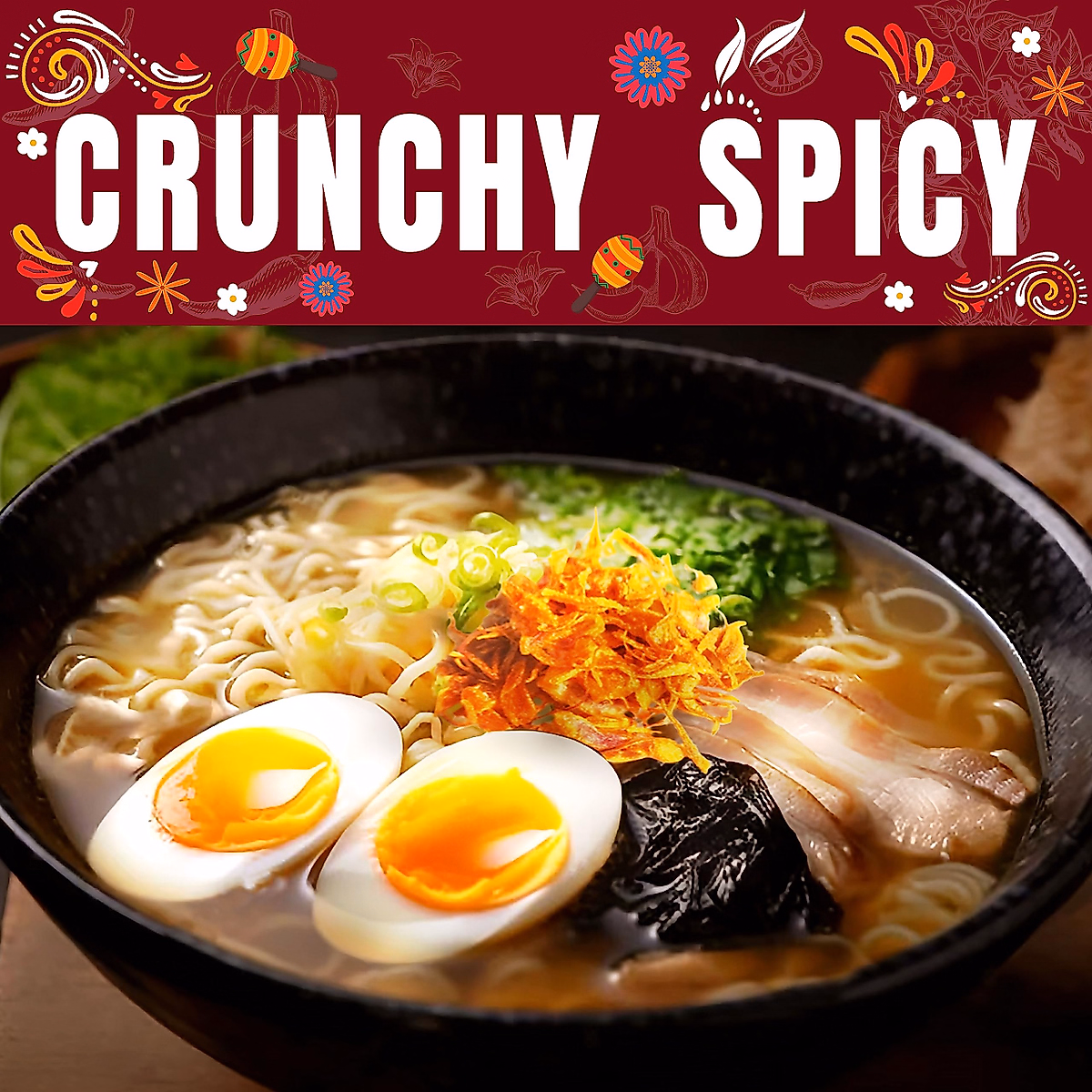 Chili Crisp (medium spicy) chilli crisp oil "without the oil". Crispy chili crunch made with garlic, onion, chilis. For ramen toppings, salads, sushi extra umami. Secret crunchy condiment