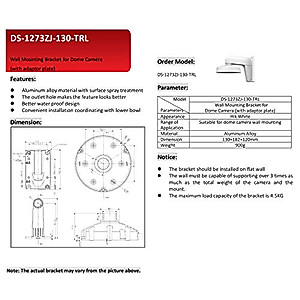 WMS WML PC130T DS-1273ZJ-130-TRL Wall Mount Bracket for Hikvision Turret Camera DS-2CD2342WD-I