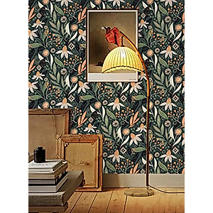 Floralplus Boho Peel and Stick Wallpaper Removable Boho Wallpaper Peel and Stick Floral Botanical Wallpaper for Bedroom Cabinet Wall Office Decor 118 * 17.7in